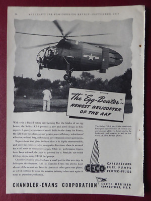 9/1945 PUB CHANDLER EVANS CECO CARBURETOR KELLETT XR-8 AAF HELICOPTER AD | eBay