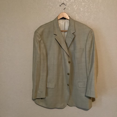 Andrew Fezza Fusion Jacket 48R Tan Silk Wool Windowpane 3Btn Sport Coat ...