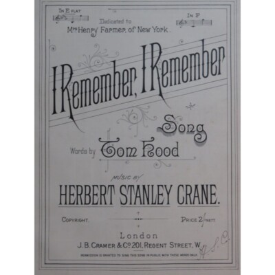 STANLEY CRANE Herbert I Remember, I Remember Chant Piano XIXe siècle | eBay