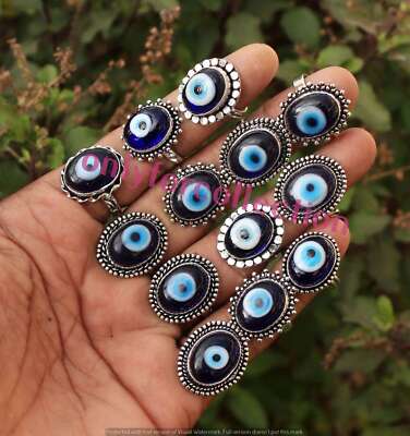 25Pcs Evil Eye Gemstone Rings Lot 925 Sterling Silver Plated Bulk ...