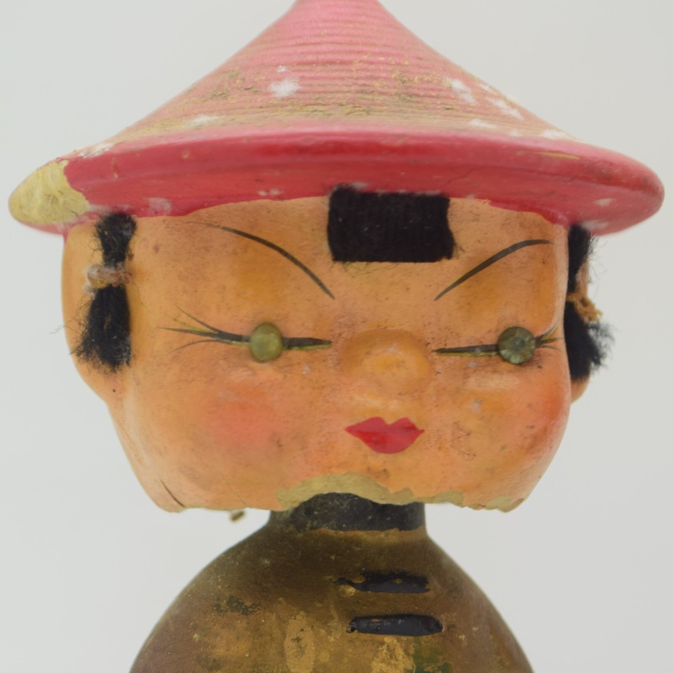 Antique Bobble Head Pair Japanese Figures Jewel Eyes Man Woman Bobble ...