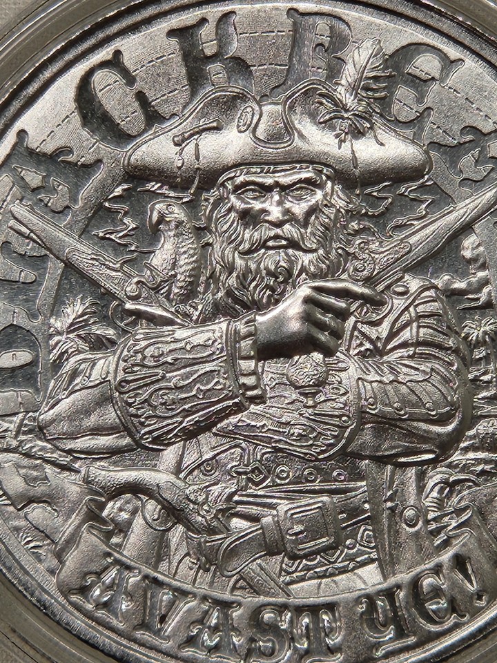1oz Blackbeard Pirate Edward Teach Queen Anne's Revenge BU Silver Round ...
