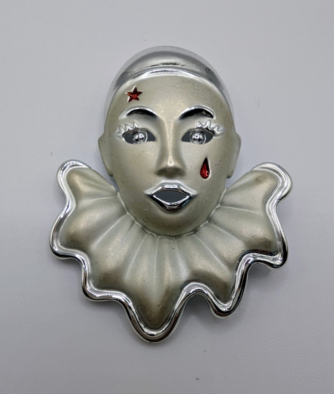 Vintage Harlequin Pierrot Silver Clown Mask Face Brooch | eBay