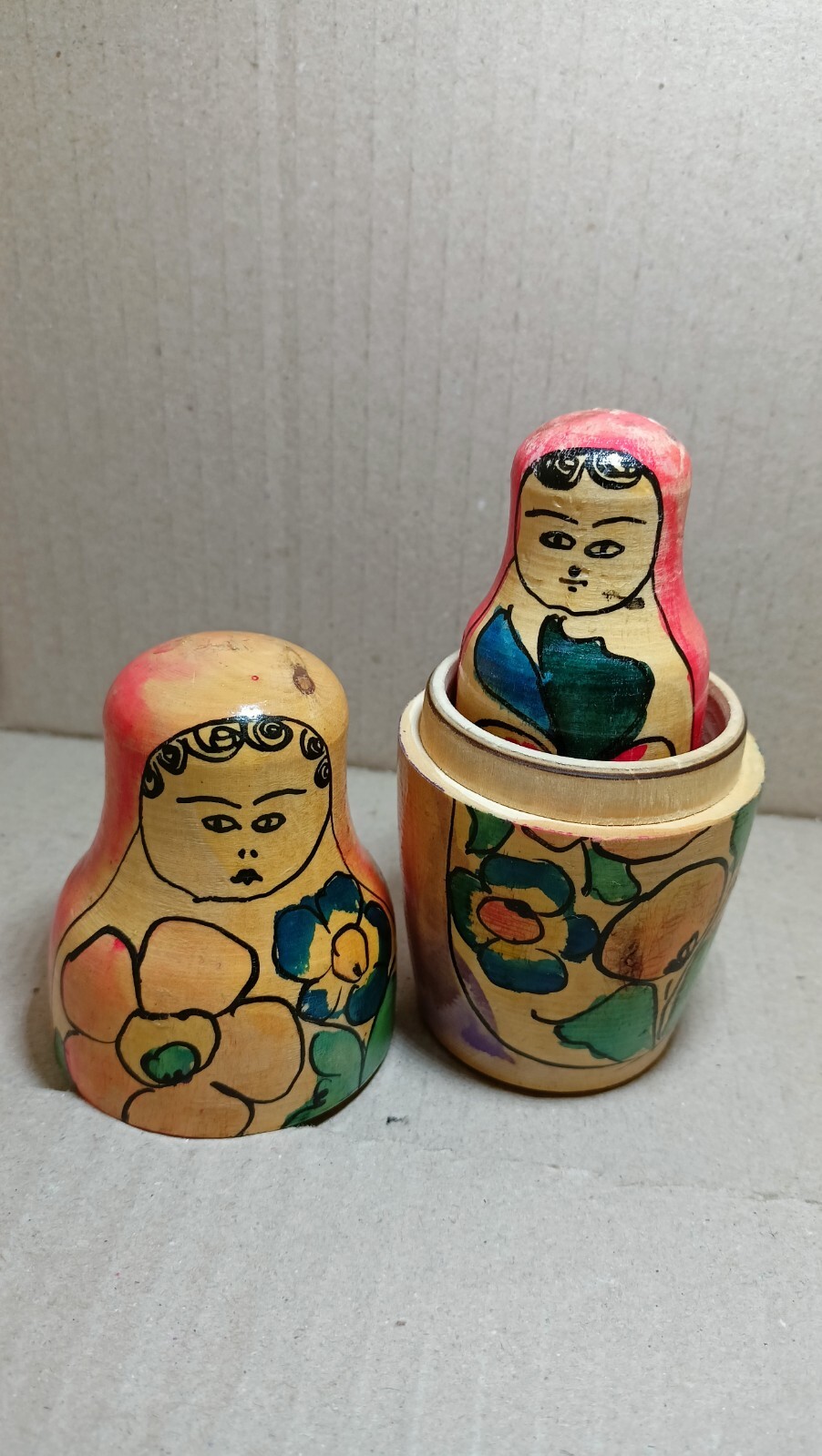 Vintage Angry Matryoshka Russian Wooden Nesting Dolls USSR (Set of 2 ...