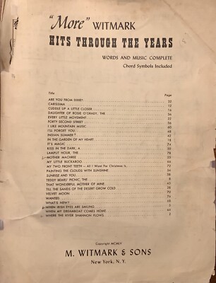 MORE WITMARK HITS THROUGH THE YEARS - 1950's Song Book - Lyrics / Music ...