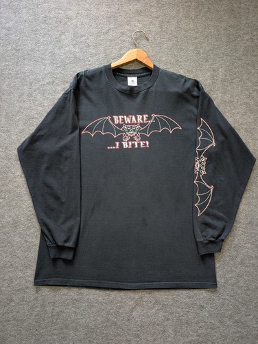Delta Y2K Beware I Bite Bat Shirt Goth Long Sleeve black Size XL | eBay