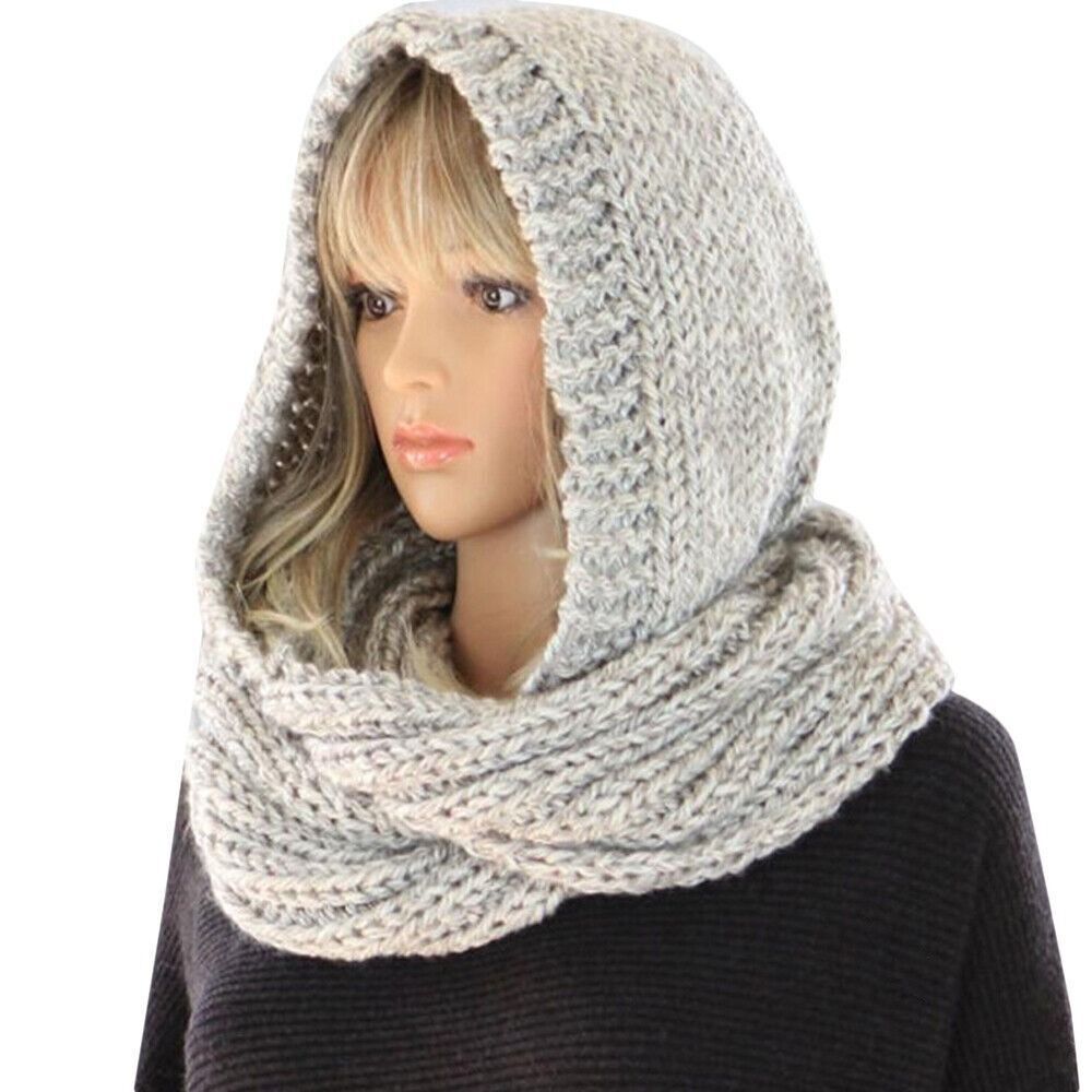 Soft Hooded Scarf Polyester Wrap Circle Loop Neck Hooded Knitted Scarf ...