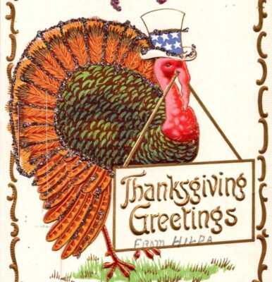 Thanksgiving Postcard Patriotic Uncle Sam Turkey Carries Sign Stars Top ...