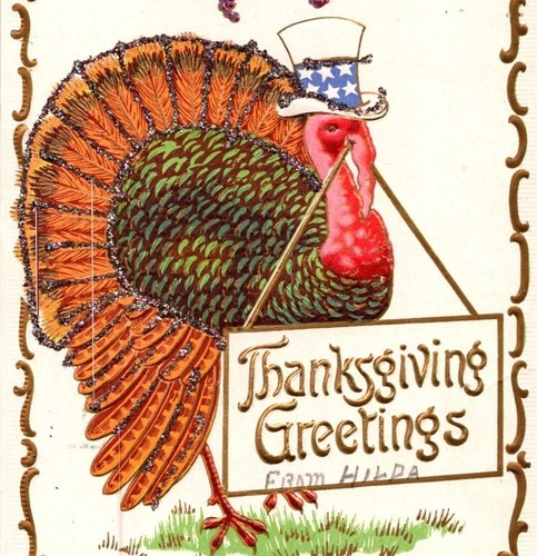 Thanksgiving Postcard Patriotic Uncle Sam Turkey Carries Sign Stars Top ...