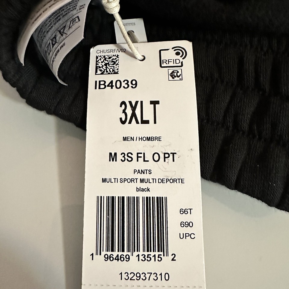 Adidas Men 3S Open-Hem Fleece 3XLT Pants Athletic Black Jogger Casual ...