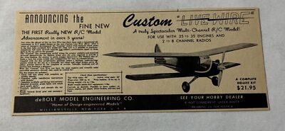 1958 deBOLT r/c model airplane ad ~ CUSTOM LIVE WIRE | eBay