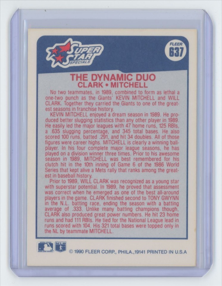 1990 Fleer Will Clark/Kevin Mitchell . San Francisco Giants #637 | eBay