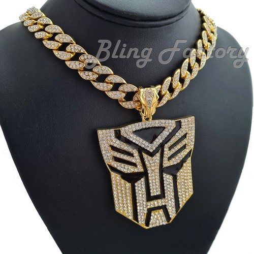 TRANSFORMER AUTOBOT Pendant & 16" ~ 24" Iced Cuban Choker Chain Bling ...