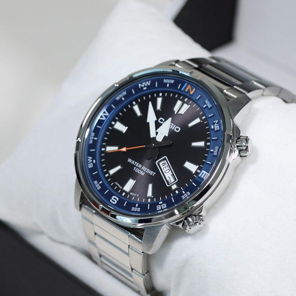 Casio Sports Blue Bezel Black Dial Stainless Steel Watch MTD-130D ...