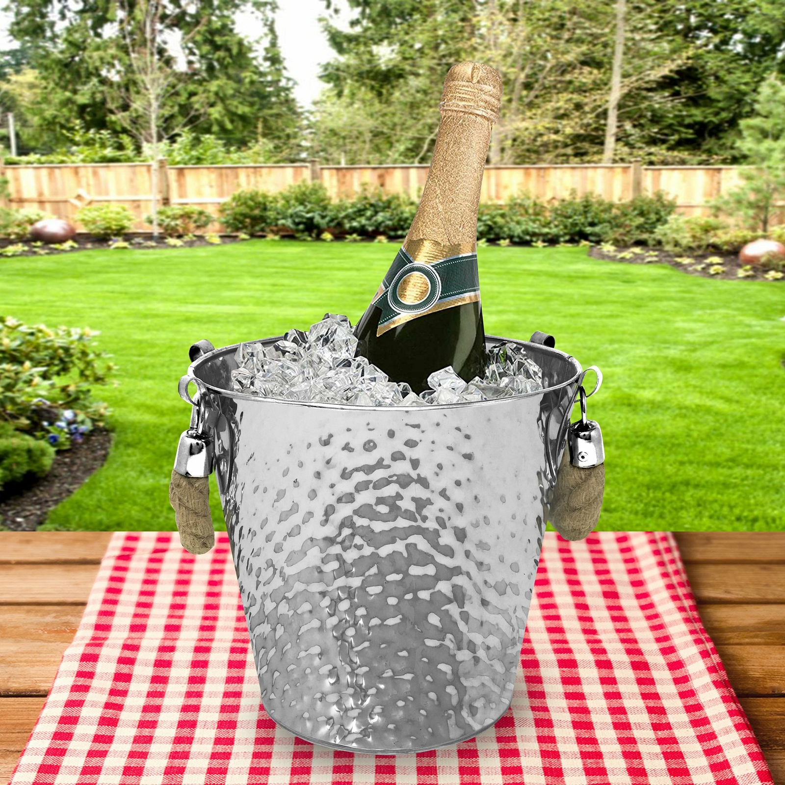 Stainless Steel Texture Round Ice Bucket 9” (Rope Handle) | eBay