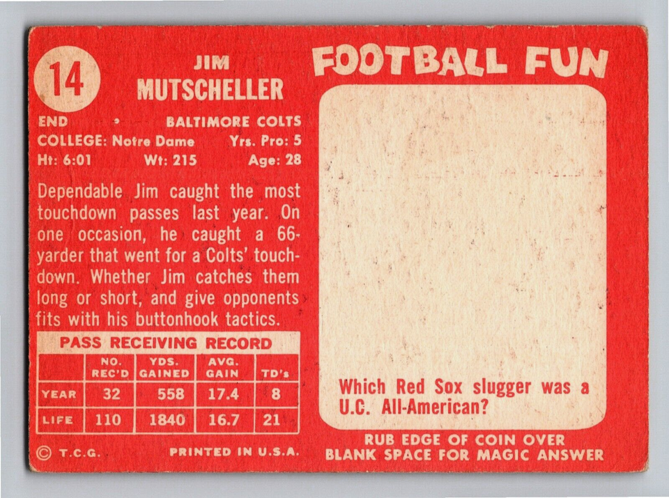 1958 Topps Football #14- Jim Mutscheller- Baltimore Colts | eBay