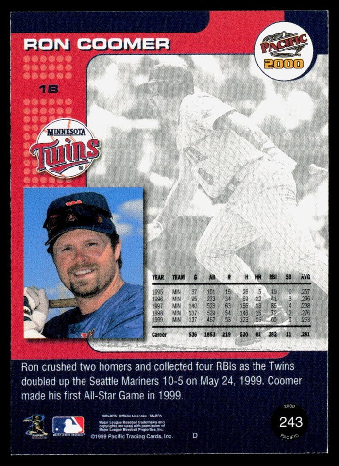 Ron Coomer 2000 Pacific Ruby #243 | eBay