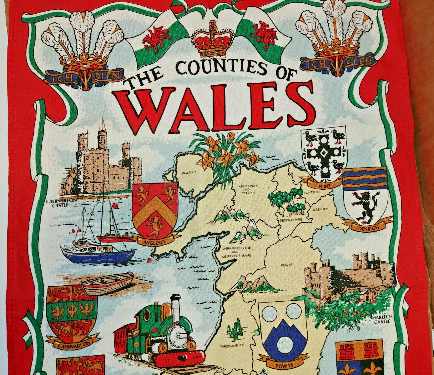 Vintage Counties Of Wales Map Souvenir Tea Dish Towel linen Made In ...