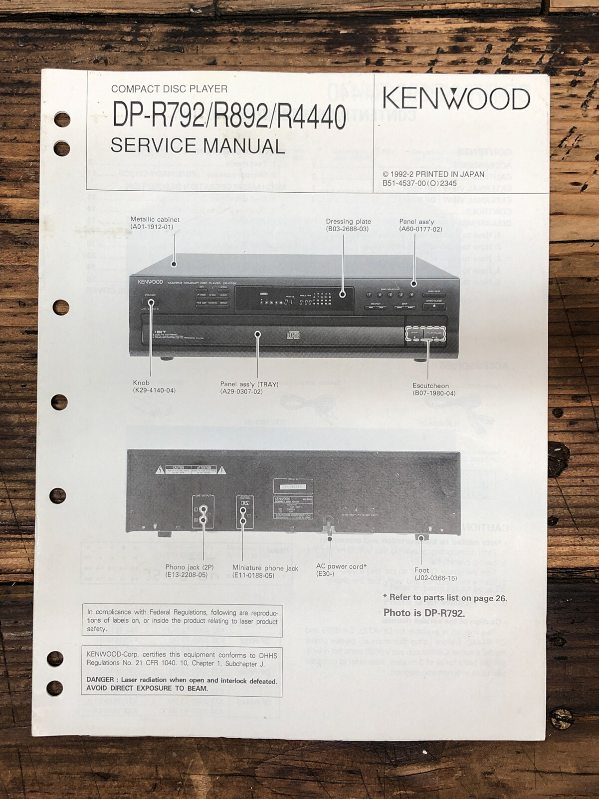 Kenwood DP-R792 DP-R892 DP-R4440 CD Player Service Manual *Original* | eBay