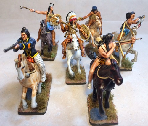 WILD WEST : SIOUX RED INDIANS CAVALRY - 6 PAINTED FIGURES (54mm 1/32 ...