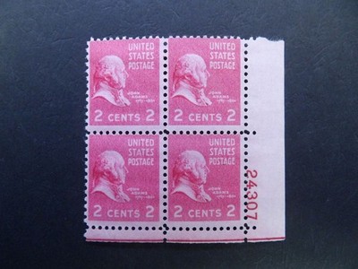 #806 2c John Adams Plate Block #24307 LR MNH OG F/VF Rare # CV $3.50 ...