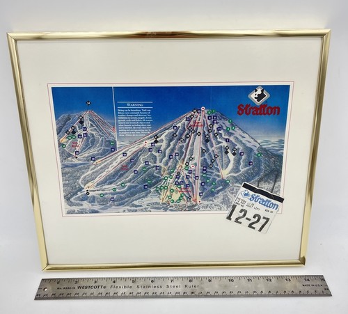 Vtg Ski Guide - 1991 Stratton VT Vermont Trail Map Piste - Framed 14x ...