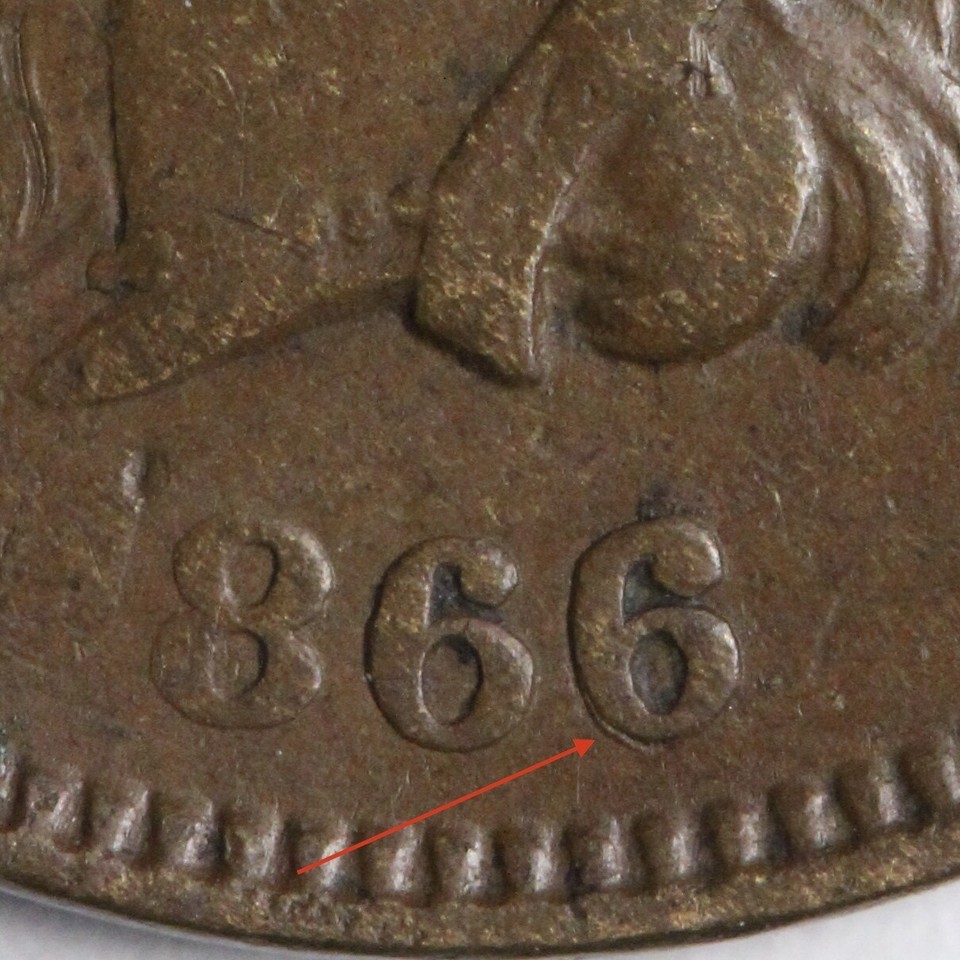 1866/6 Indian Head Cent Penny AU Repunched Date! E721 UCKQ | eBay