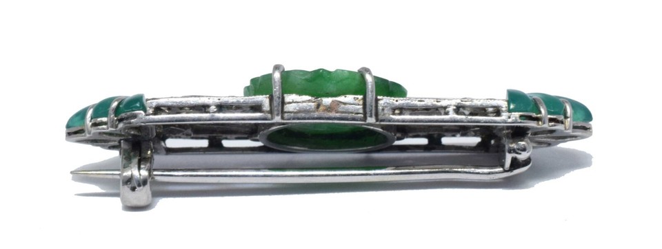 18K White Gold Vintage Diamond & Carved Emerald Pin | eBay