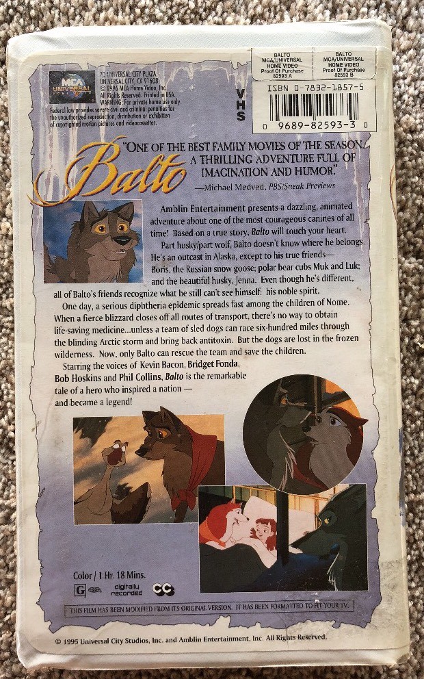 Vintage BALTO Movie Film VHS 1995 G Clamshell 1 Hr 25 Min Universal A ...