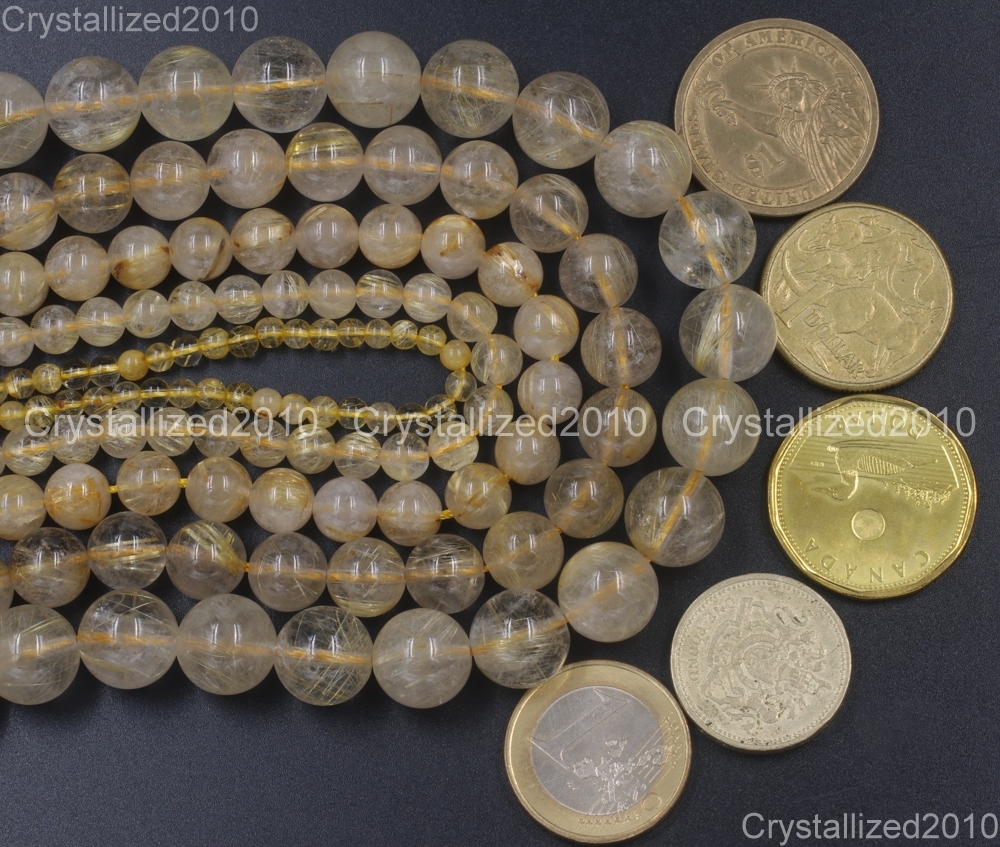 Natural Golden Rutilated Quartz Gemstone Round Beads 4mm 6mm 8mm 10mm ...