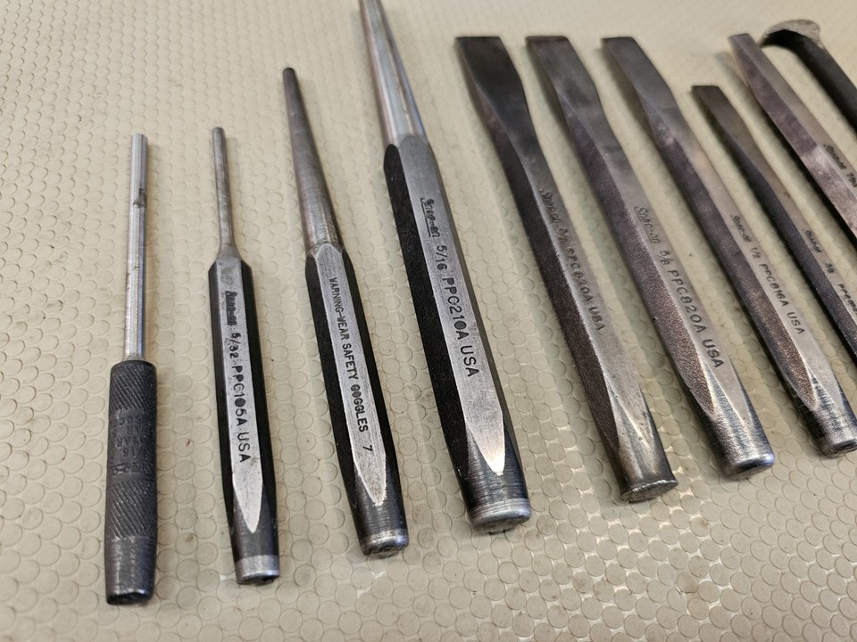 Snap-on Tools 10pc Punch and Chisel Set Rolling Head Roll Pin & More | eBay