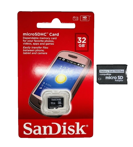 32GB SanDisk Retail Class 4 MicroSD Card w/ Memory Stick Pro Duo ...