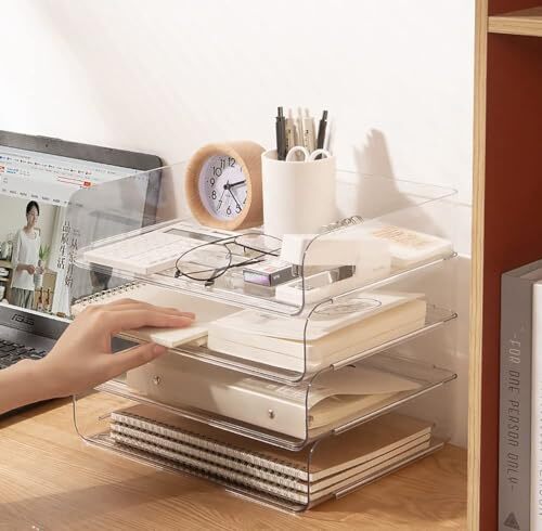 4 Tier Stackable A4 paper Trays Office Desk File holder Tidy File ...