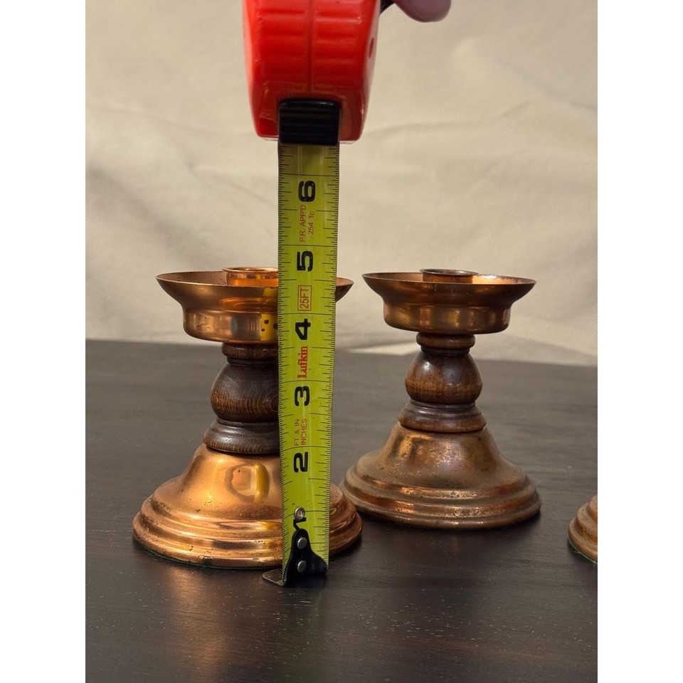 Vintage Copper & Wood Candlestick Set - Coppercraft Guild | eBay UK