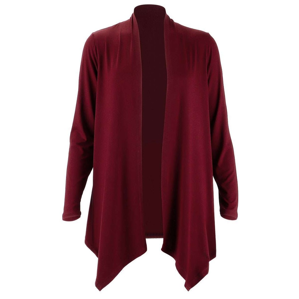 Womens Open Front Fly Away Cardigan Sweater Long Sleeve Loose Drape Rib ...