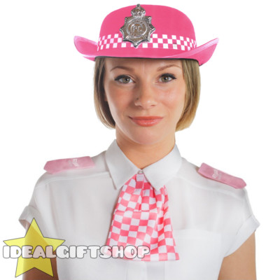 ADULT PINK WPC POLICE WOMAN HAT FANCY DRESS BRITISH OFFICER ADD ...