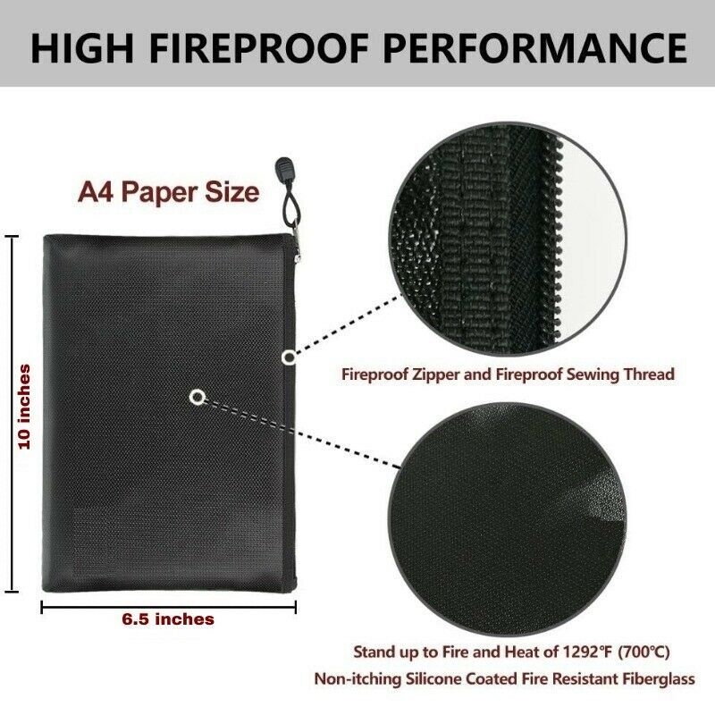 5X Fireproof Waterproof Money Bag Envelope Safe Document Bag Zip File ...