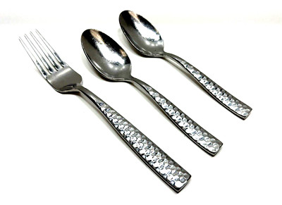 Walco 18/10 Stainless 3 pc Flatware Hammered Pattern 1 Fork 7" 2 Spoons ...