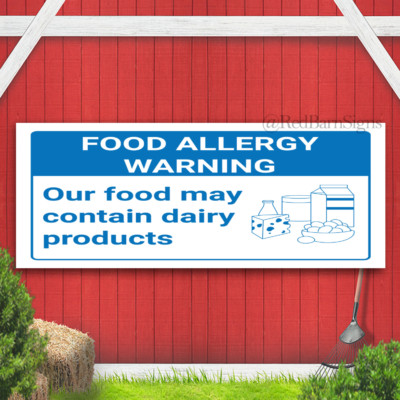 Food May Contain Dairy products warning banner sign | eBay