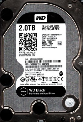 WD2003FZEX-00SRLA0 S/N:WMC6N DCM:HANNNTJCH WESTERN DIGITAL 2TB MALAYSIA ...