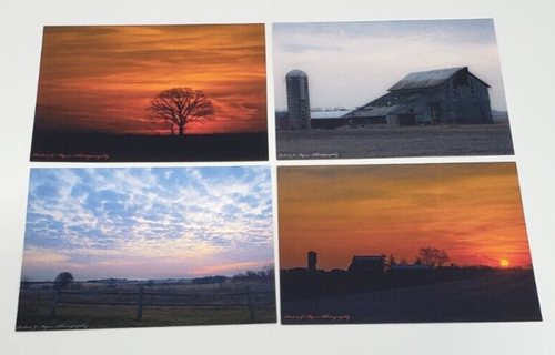 4 Blank Note Cards DeKalb County History Center IL Sunset Sunrise Farm ...