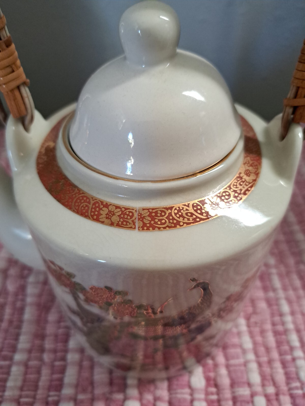 Vintage Satsuma Japan Tea Pot 🫖 🦚 Deco Flowery 8 1/2”T Bamboo Handle ...