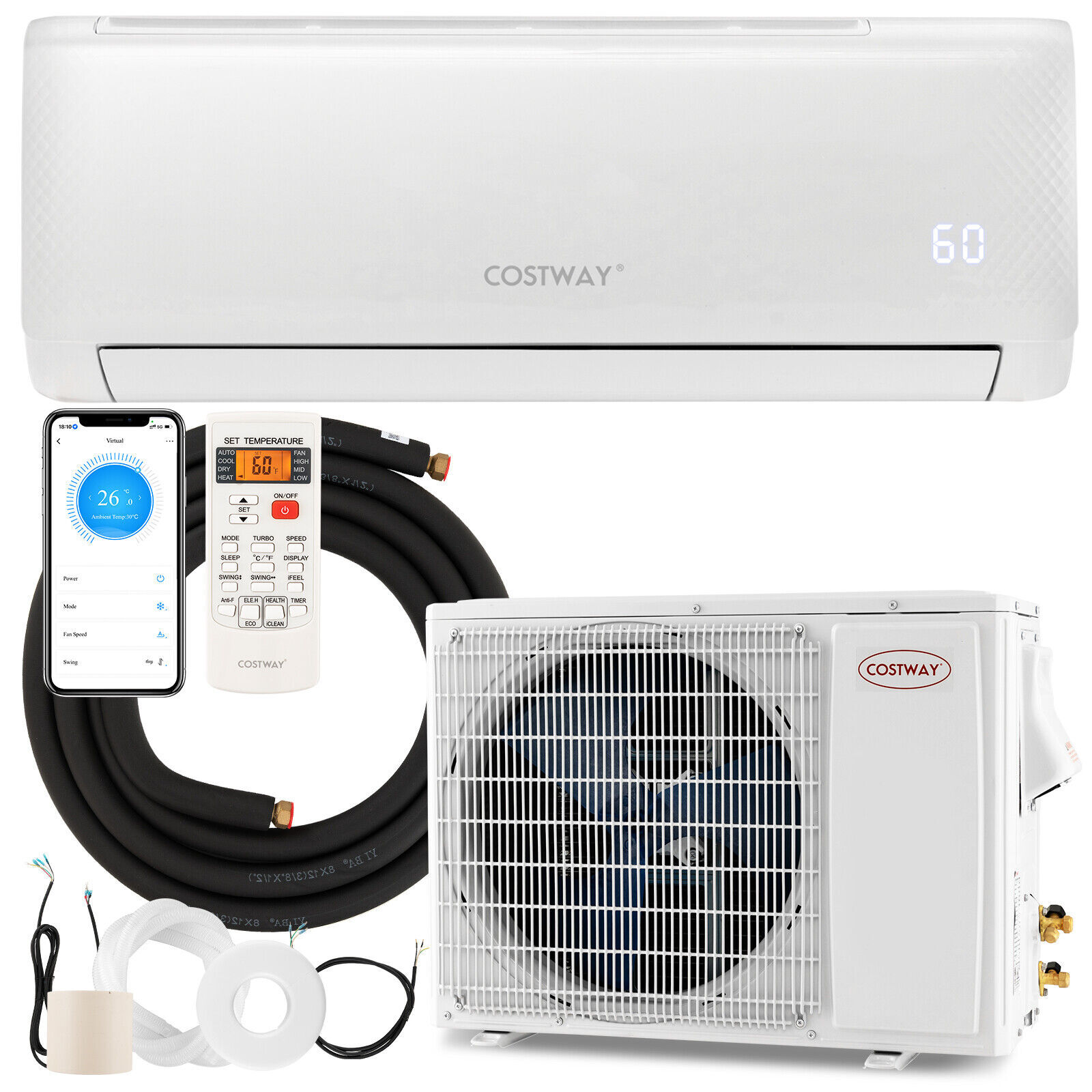 Costway 22000 BTU Mini Split Central Air Conditioner - FP10524US-WH+ ...