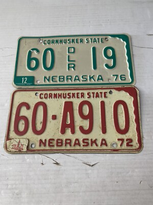 Nebraska Dealer Cornhusker State 1976 1972 License Plate 60-19 Vintage ...