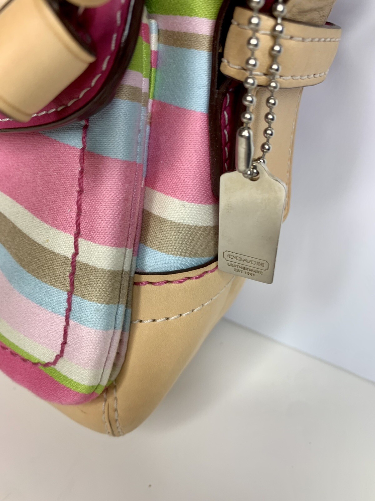 Coach Soho Flap # 1886 Pastel Stripe Fabric/Leather S… - Gem