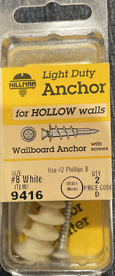 Hillman Light Duty Anchor for Hollow Walls 5/8" White (2 pcs) #9416 | eBay