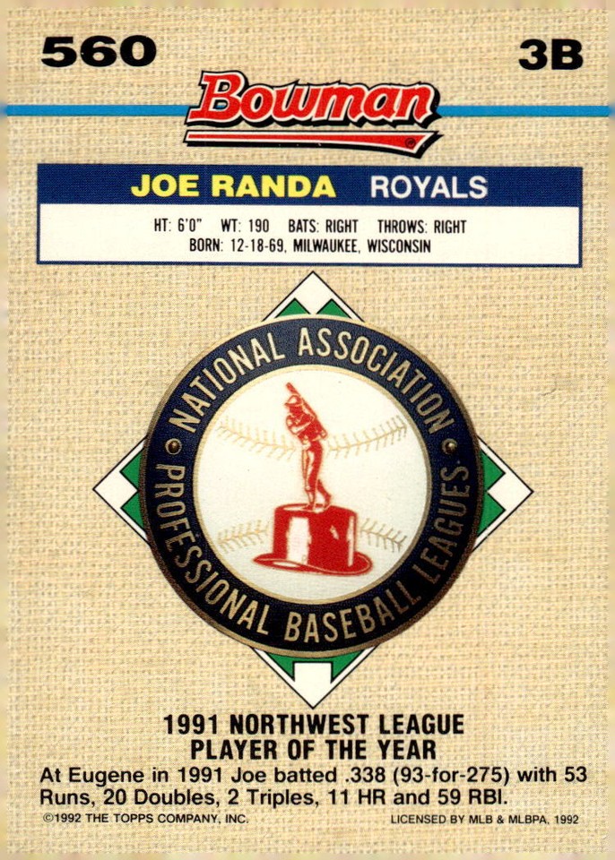 1992 Bowman #560 Joe Randa | eBay