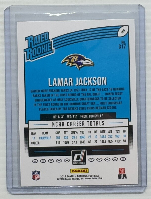 2018 Panini Donruss Lamar Jackson Rated Rookie Card RC #317 Ravens | eBay