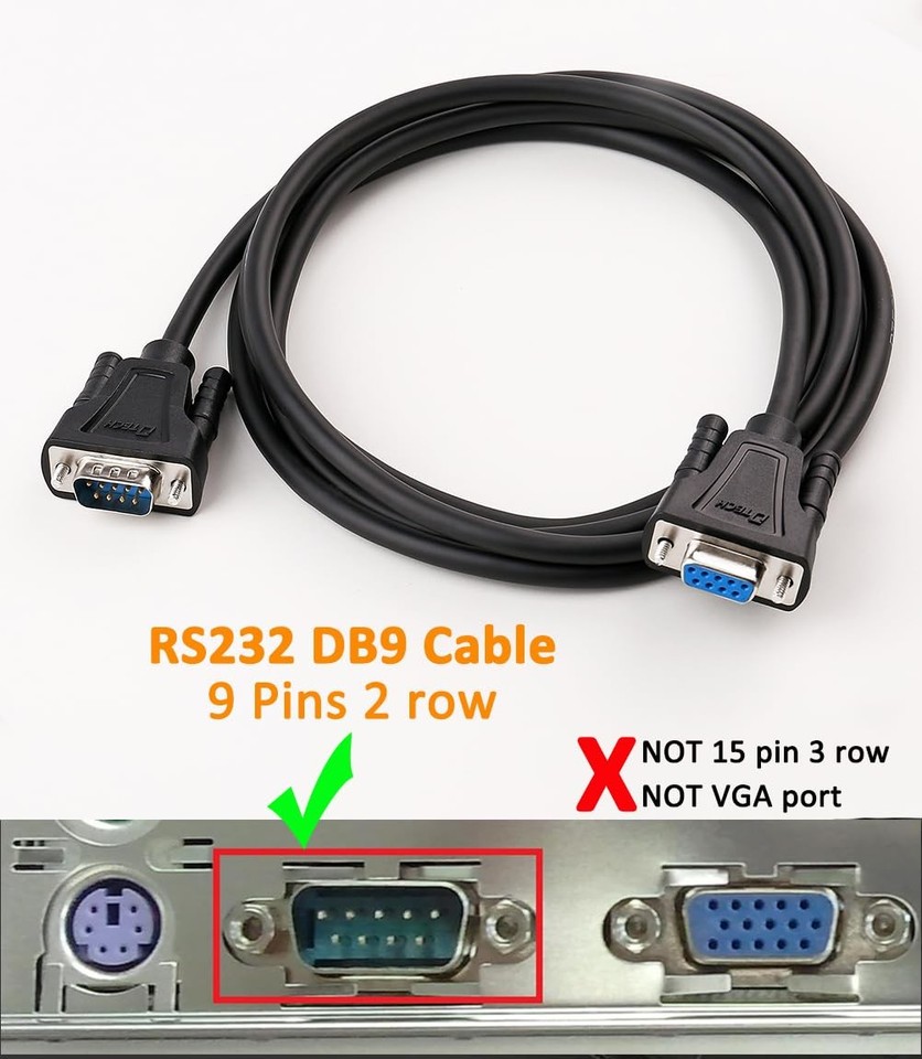 15 Ft DB9 RS232 Serial Cable Male To Female Extension Null Modem TX RX ...