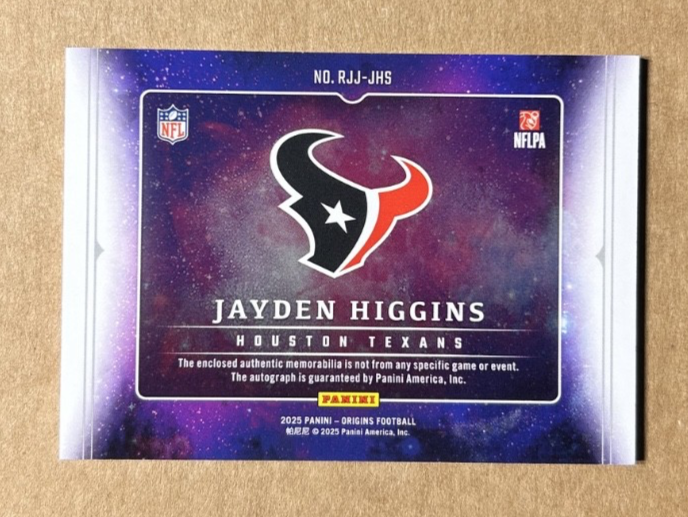2025 Panini Origins JAYDEN HIGGINS RC ROOKIE PATCH AUTO AUTOGRAPH ...